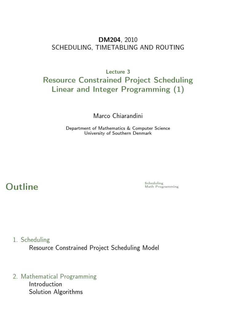 Resource Constrained Project Scheduling Linear And Integer Programming Pdf Linear