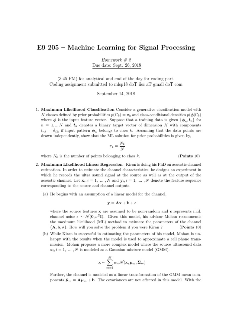 E9 205 - Machine Learning For Signal Processing | Download Free PDF ...