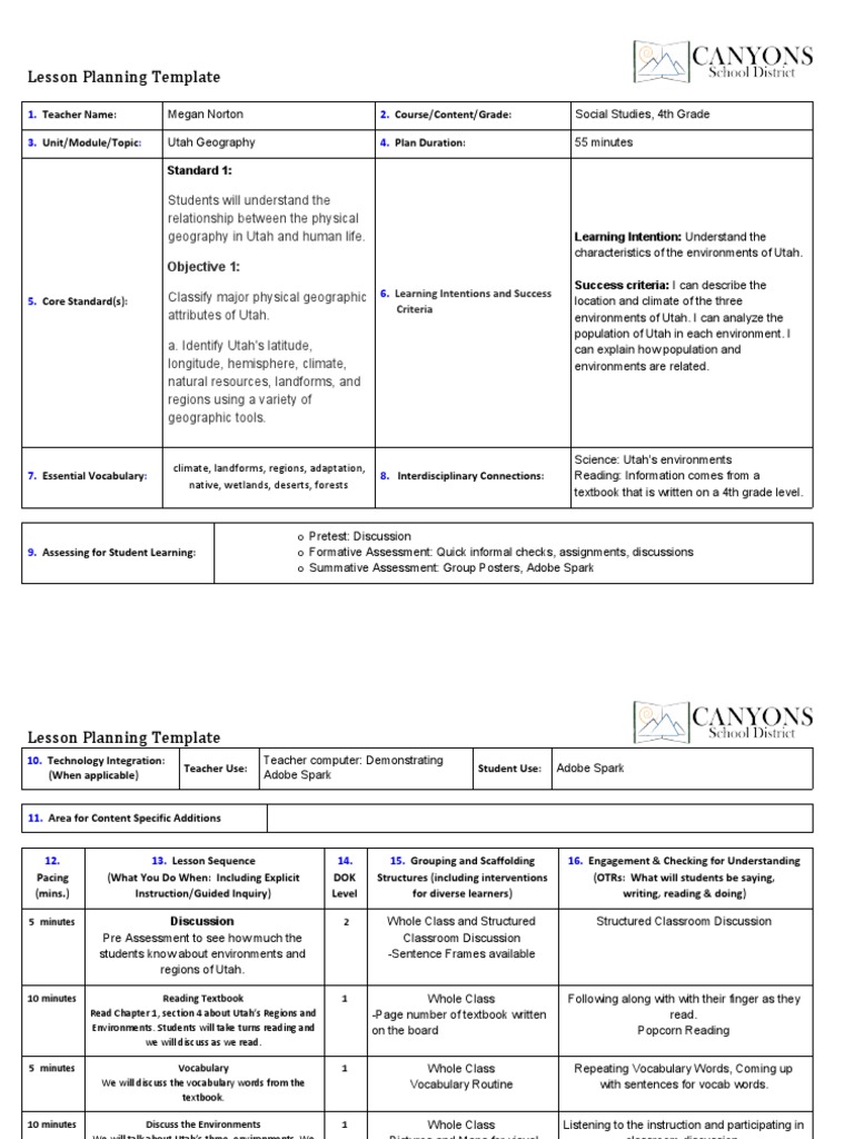4th Grade Utah Geography Lesson Plan | PDF | Geography | Natural ...