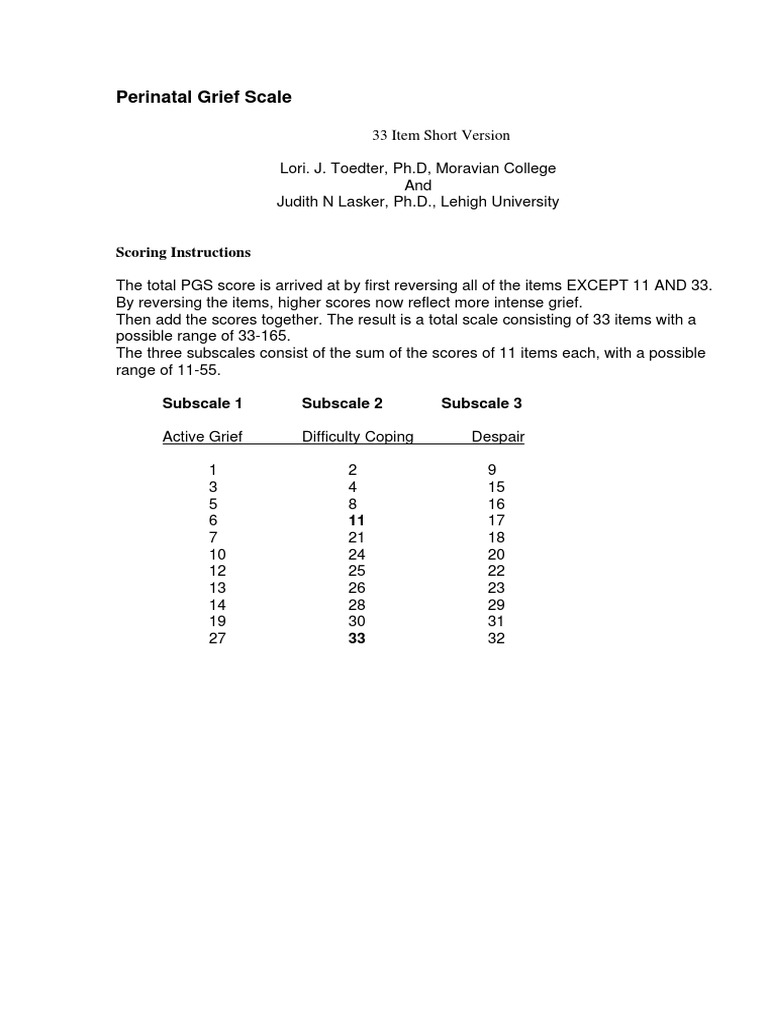 4.5 - Perinatal Grief Scale PDF | PDF | Grief | Emotions