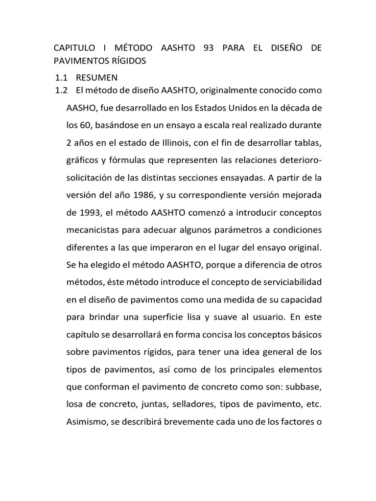 Capitulo I Método Aashto 93 para El Diseño de Pavimentos Rígidos | PDF ...