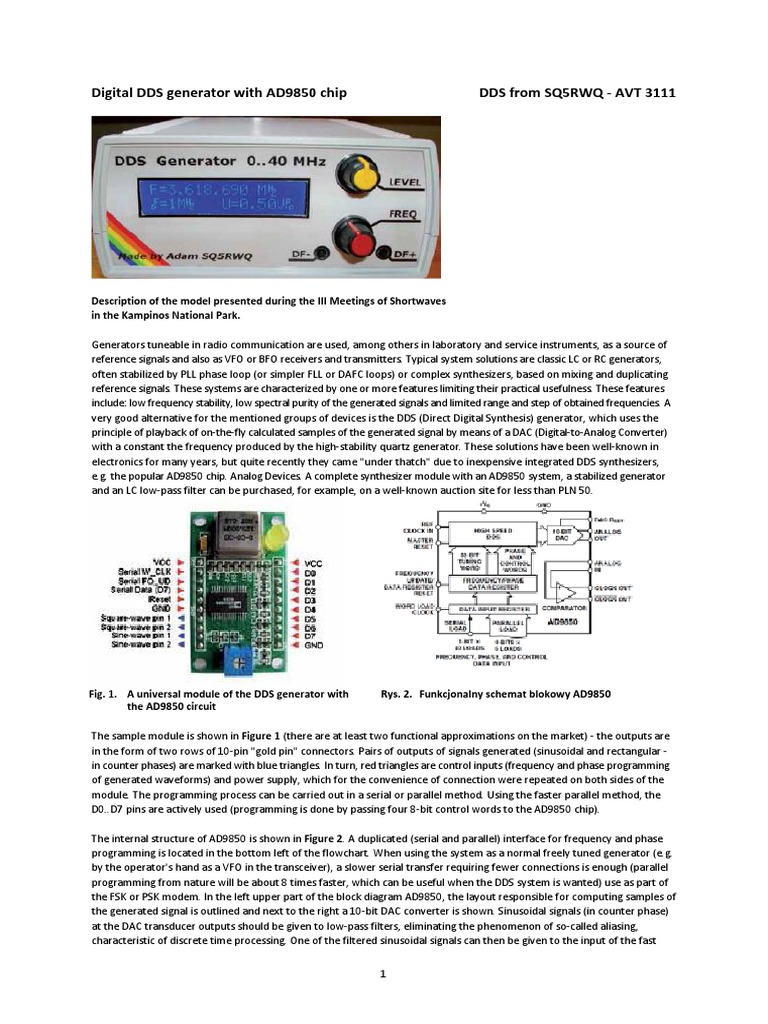 Digital DDS Generator With AD9850 Chip DDS From SQ5RWQ | PDF | Sampling ...