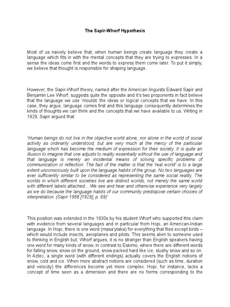 The Sapir-Whorf Hypothesis | PDF | Justification | Science