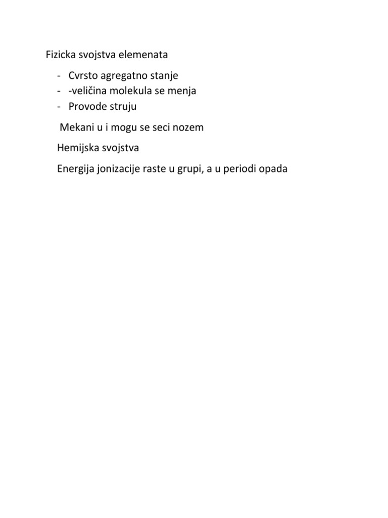 Elementi Prve Grupe | PDF