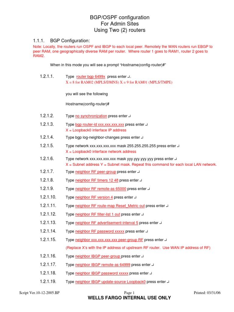 BGP OSPF Admin Two Router Site | PDF | Router (Computing) | Network Layer Protocols