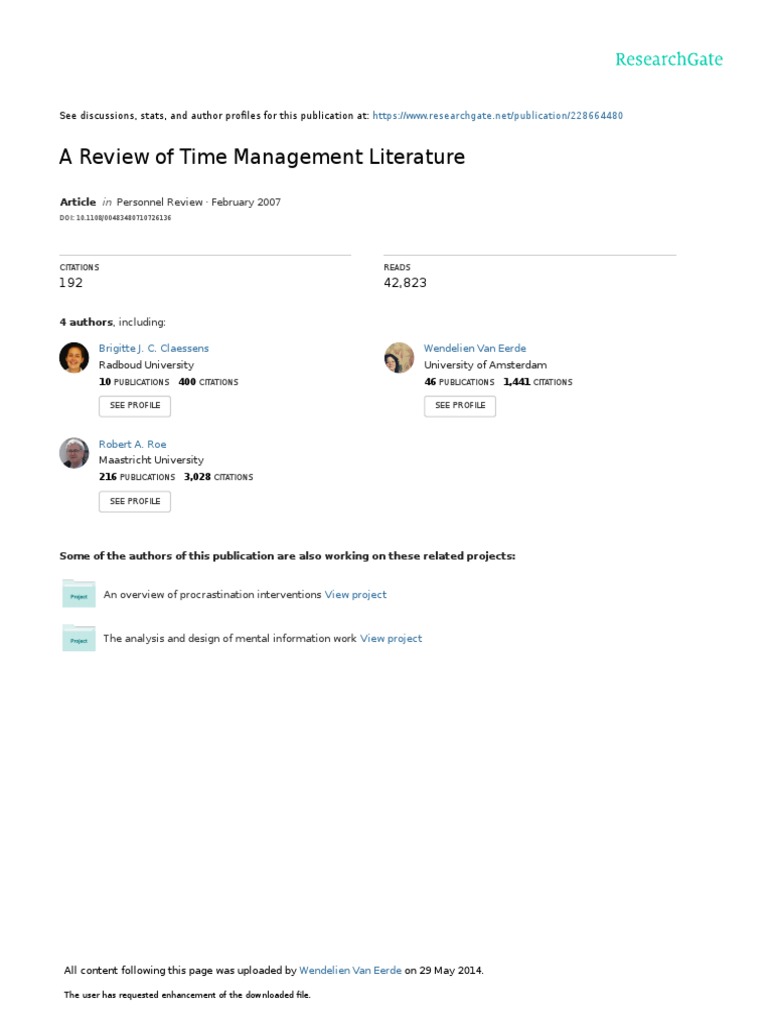 A Review of Time Management Literature | PDF | Time Management ...
