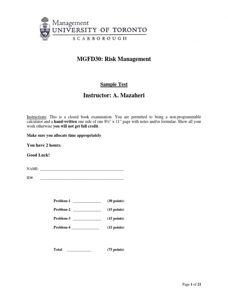 Sample Midterm For Risk Management (MGFD30) | PDF | Greeks (Finance ...