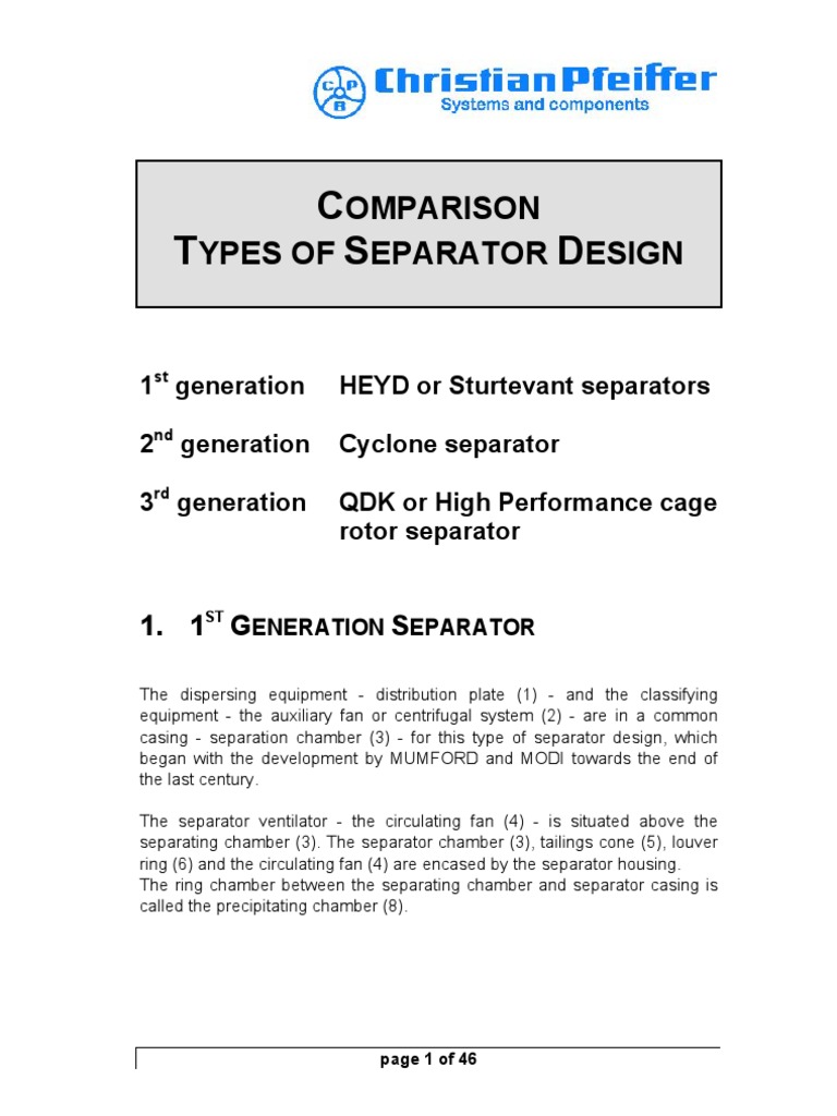 Separators of Different Generations | PDF | Mill (Grinding) | Bearing ...