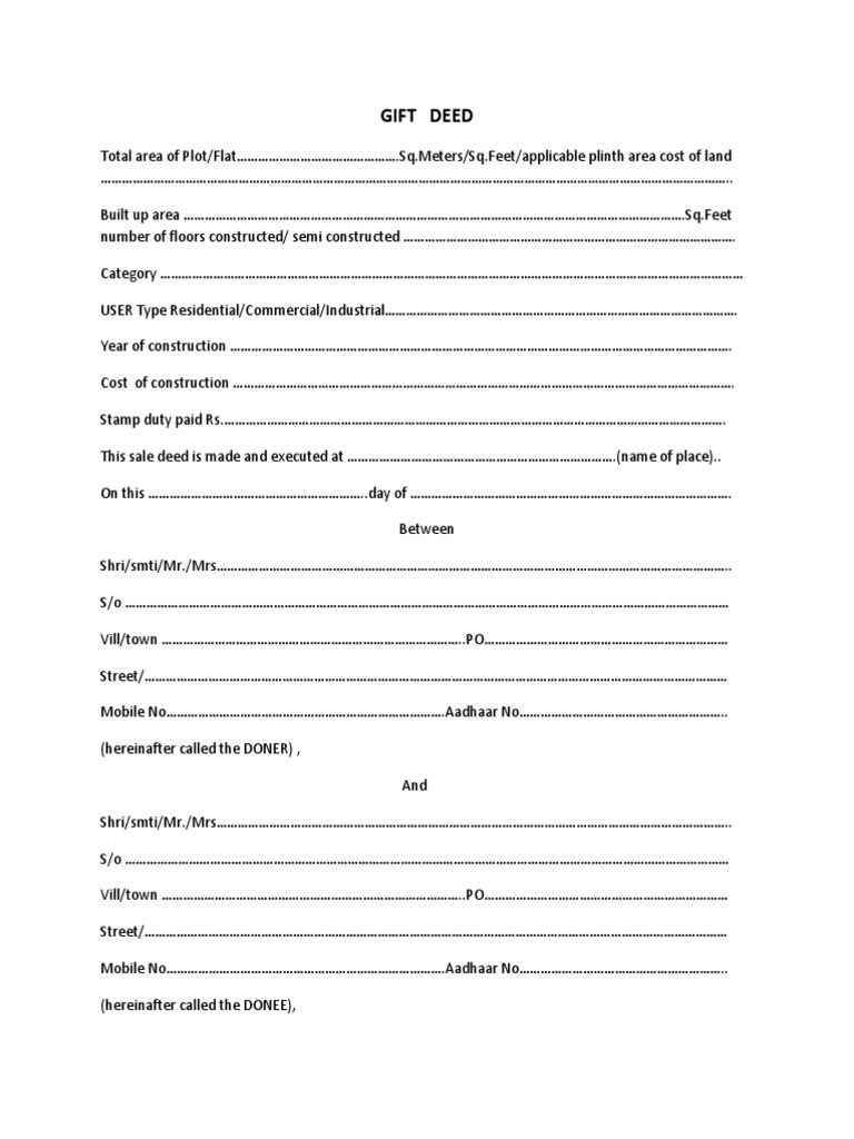 Gift Deed Sample Format | Download Free PDF | Deed | Property