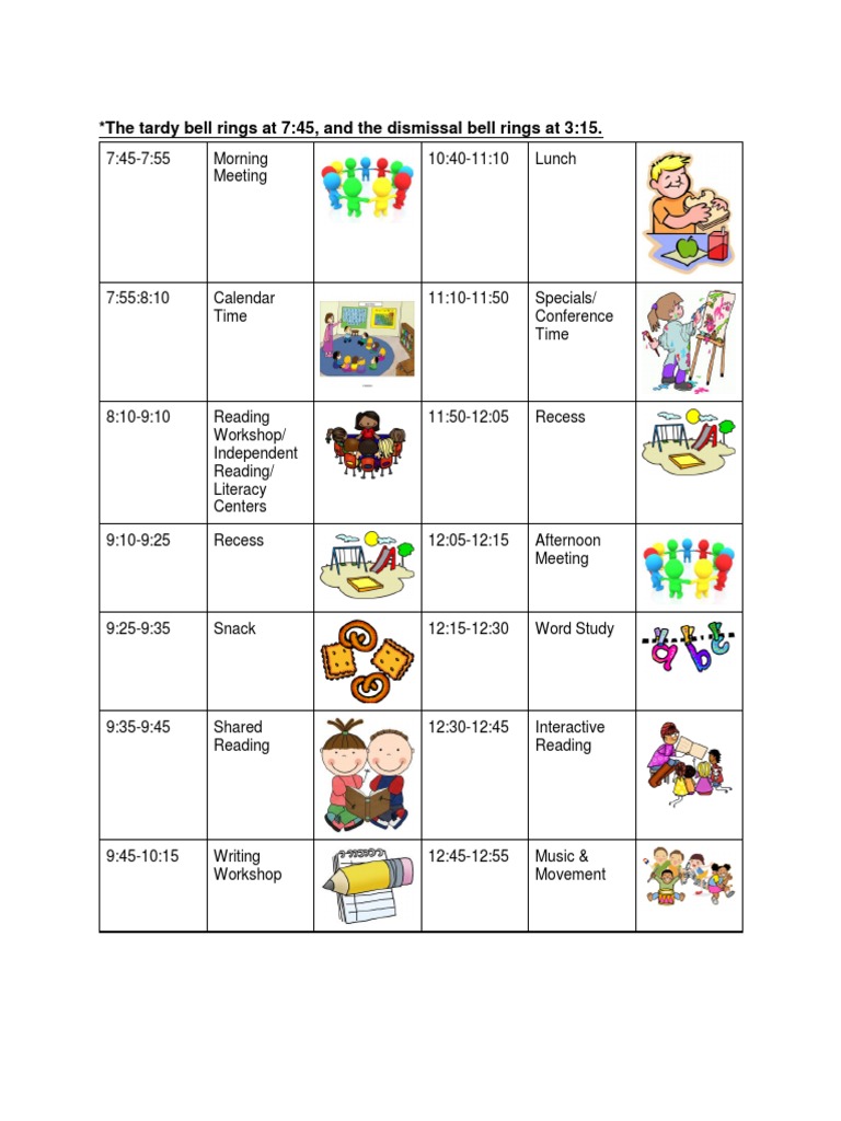 Early Childhood Schedule | PDF | Reading Comprehension | Learning