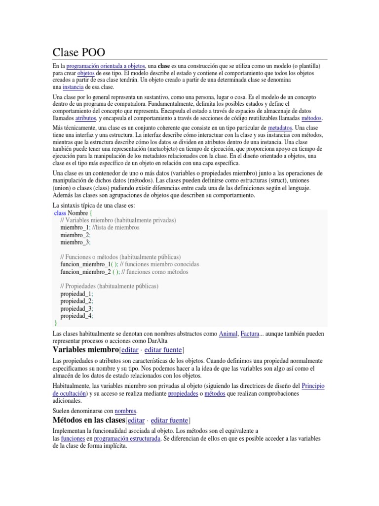 Clase POO | PDF | Método (programación de computadora) | Clase ...