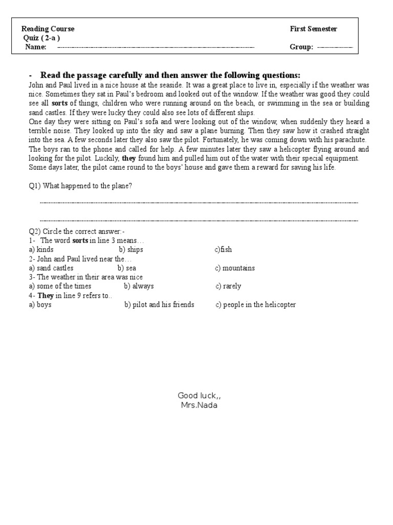Read The Passage Carefully and Then Answer The Following Questions ...