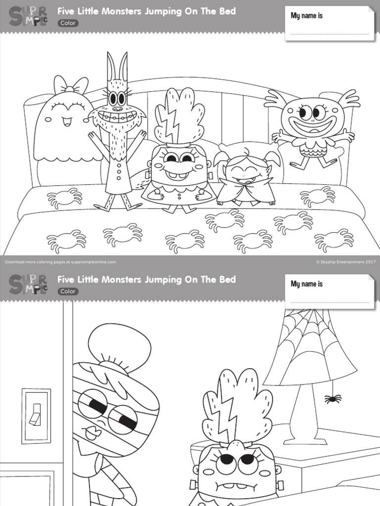 Five Little Monsters Jumping On Bed Color PDF | PDF