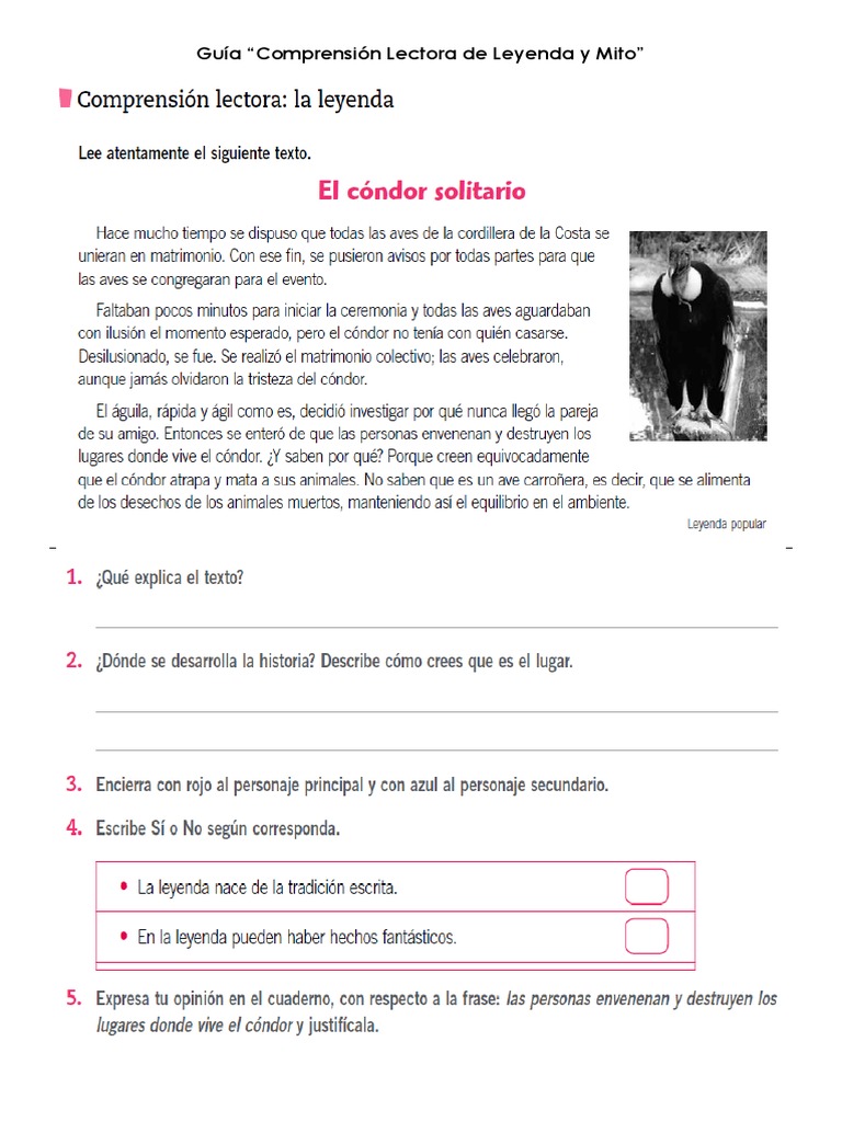 Guía - Comprensión Lectora de Leyenda y Mito