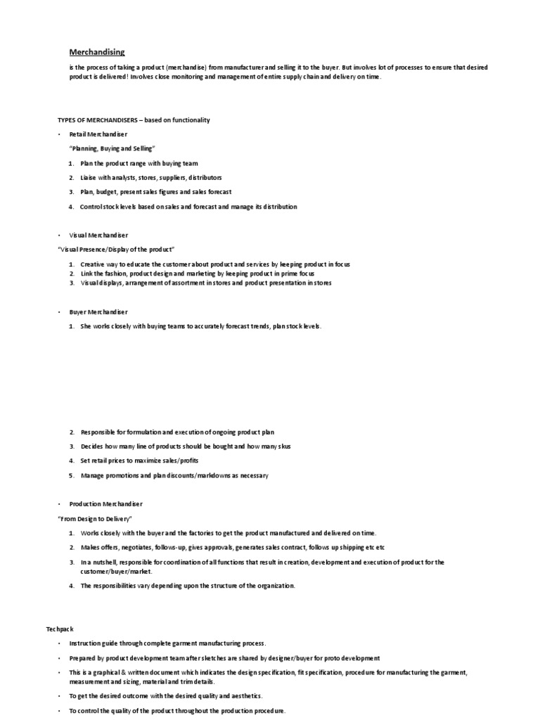 Merchandising - Important Notes | PDF | Retail | Business Economics