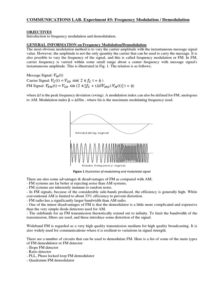 COMMUNICATIONS LAB. Experiment #3: Frequency Modulation / Demodulation ...