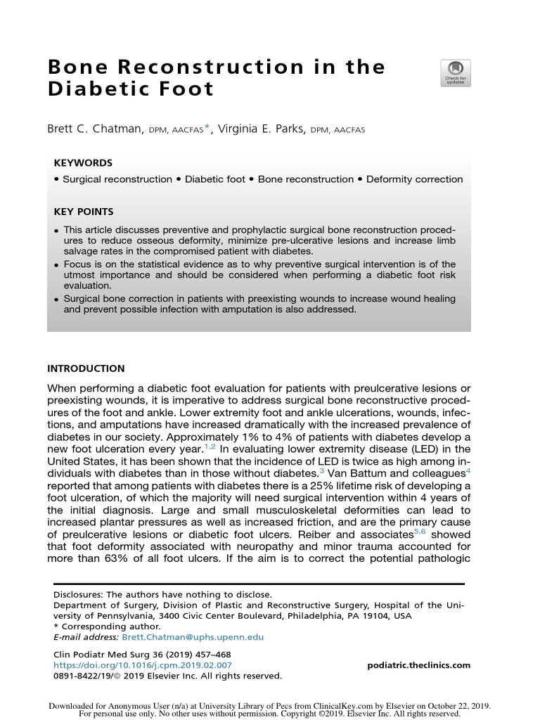 Bone Reconstruction in The Diabetic Foot | PDF | Toe | Surgery