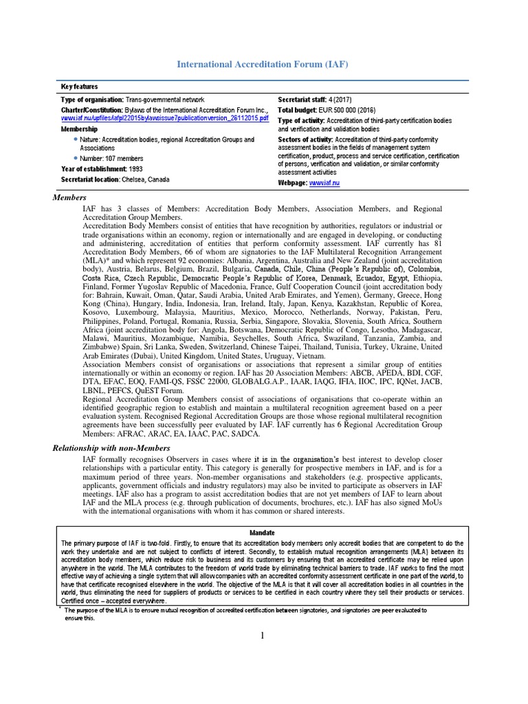IAF Accreditation Forum Advancing Global Standards | PDF | Government ...