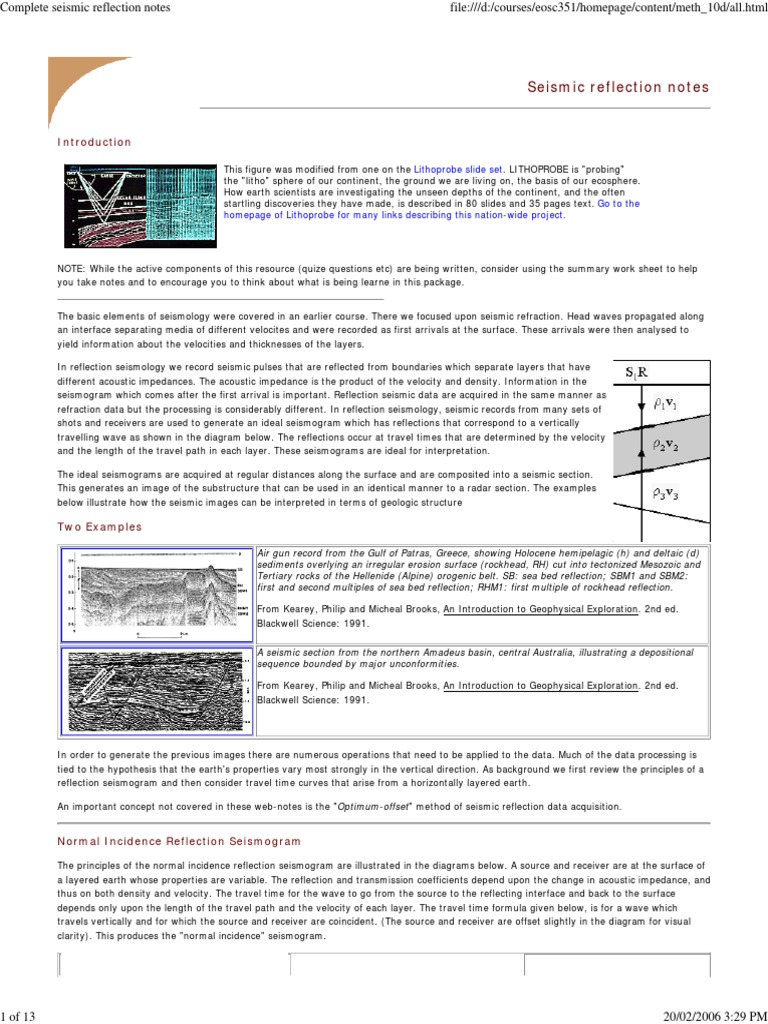 Seismic Reflection Notes: Lithoprobe Slide Set | PDF | Reflection ...