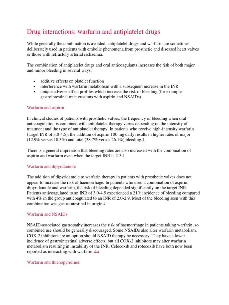 Drug Interactions: Warfarin and Antiplatelet Drugs | PDF | Bleeding ...