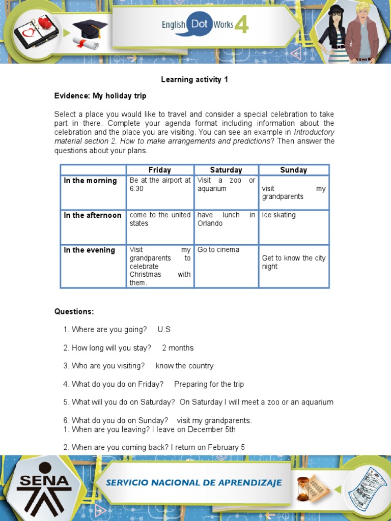 Learning Activity 1 Evidence: My Holiday Trip | PDF | Language Arts ...