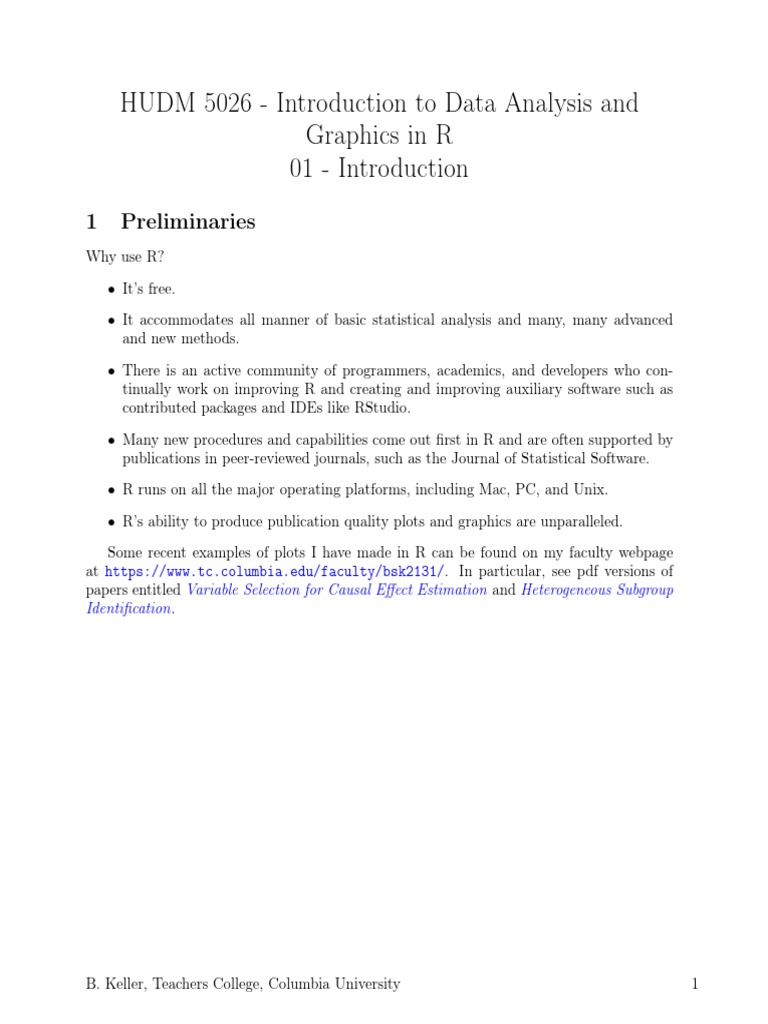 HUDM 5026 - Introduction To Data Analysis and Graphics in R 01 - Introduction | PDF | R ...