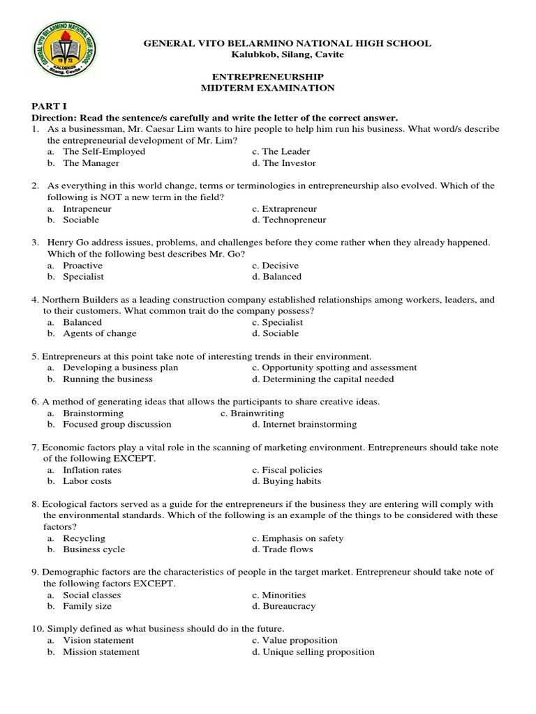 Entrep Midterm | PDF | Pricing | Entrepreneurship