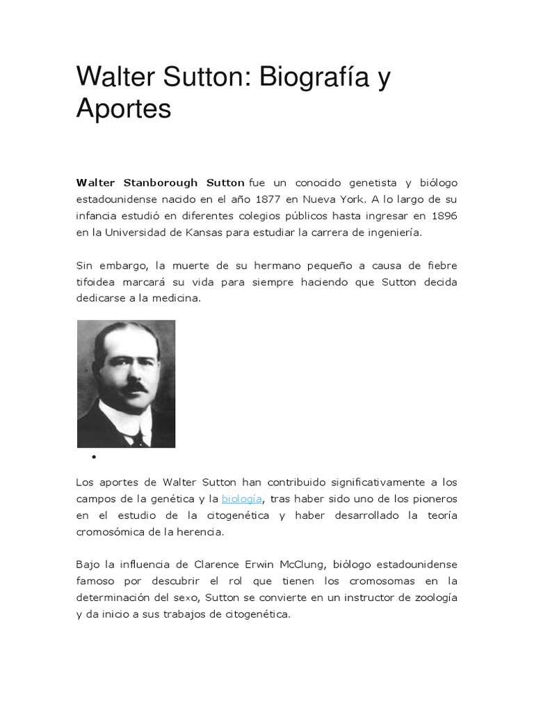 Walter Sutton biografia y aportes | Mitosis | Mitosis