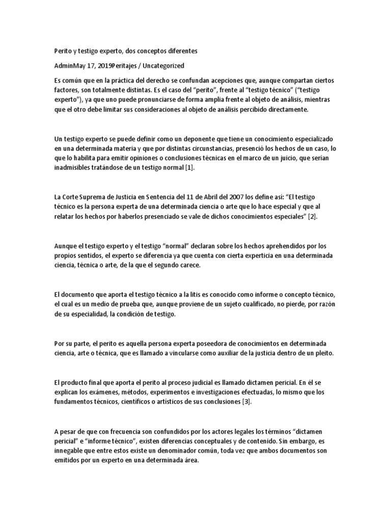 Perito y Testigo Experto | PDF | Testigo experto | Testimonio