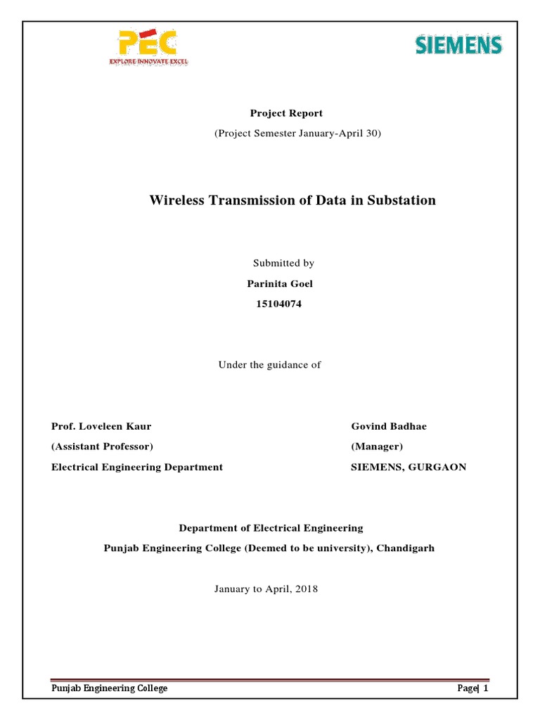 Wireless Transmission of Data in Substation: (Project Semester January ...