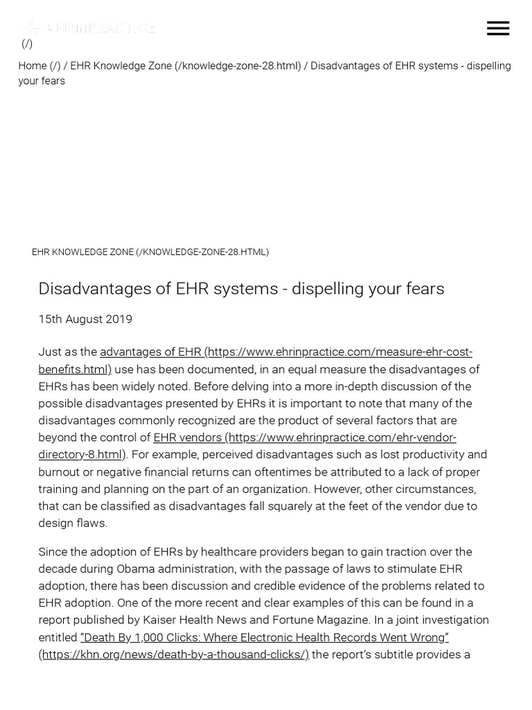 EHR System Disadvantages Explained | PDF | Electronic Health Record ...