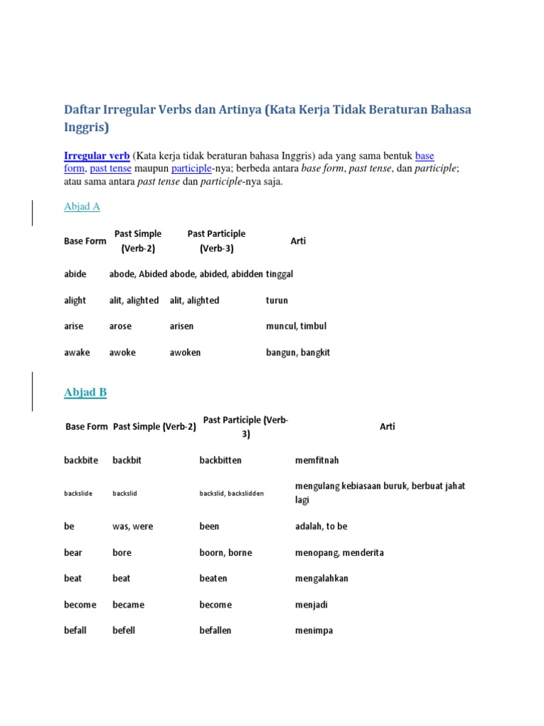 Daftar Irregular Verbs Dan Artinya | PDF | Tipologi Linguistik ...