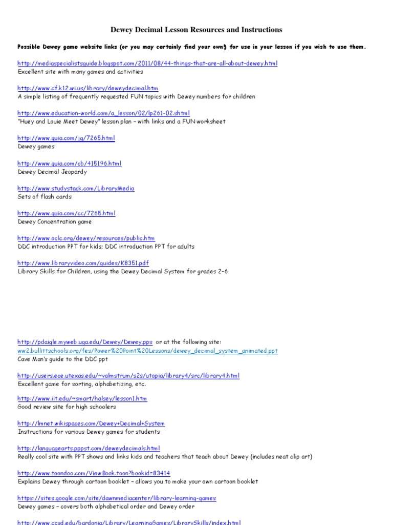 Dewey Decimal Lesson Plans & Games | PDF | Information Literacy | Books