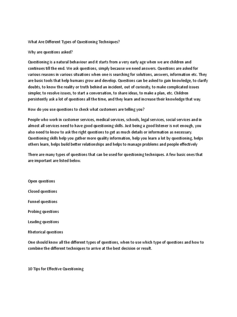 Effective Questioning Techniques | PDF | Question | Conversation