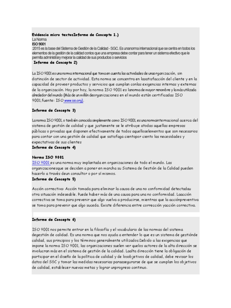 Microtexto Iso 9001 | PDF | Gestión de la calidad | Calidad (comercial)