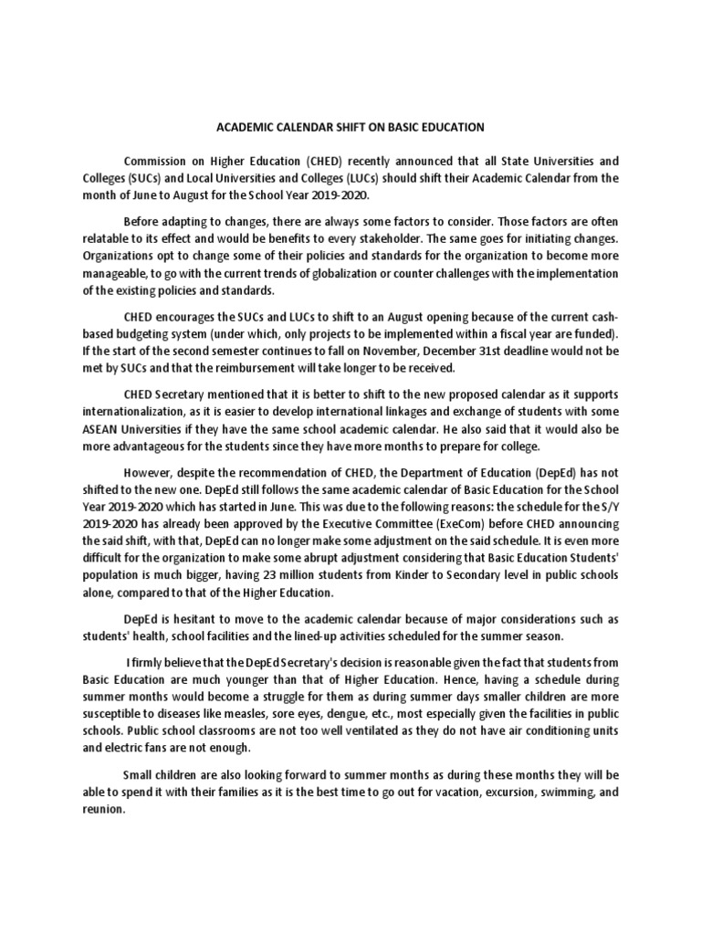 Stand On Academic Calendar Shift | PDF | Learning