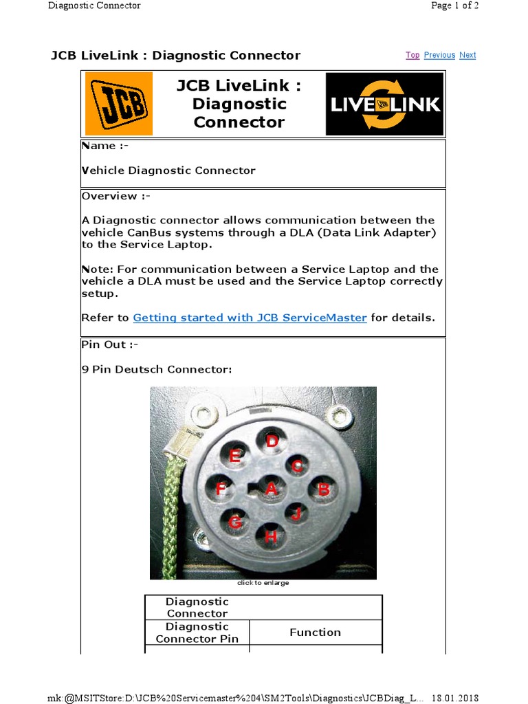 JCB Diag Soccet Pinout | PDF
