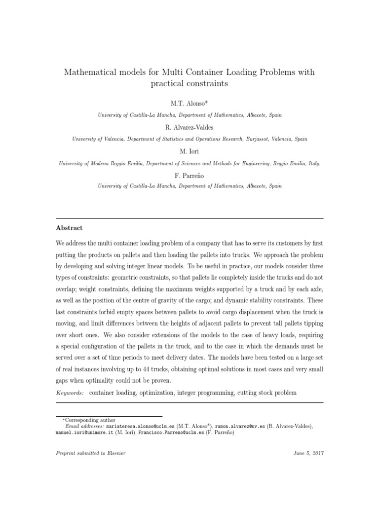 Mathematical Models For Multi Container Loading Problems With Practical Constraints | PDF ...
