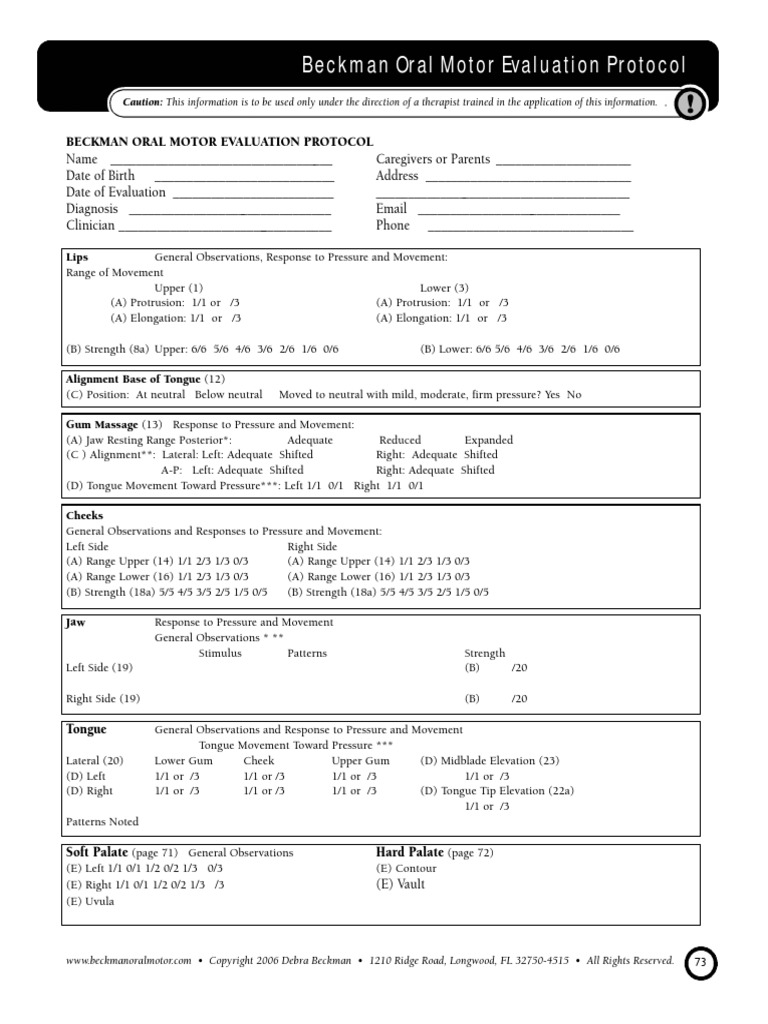 Beckman Oral Motor Evaluation Protocol | PDF | Mouth | Human Anatomy
