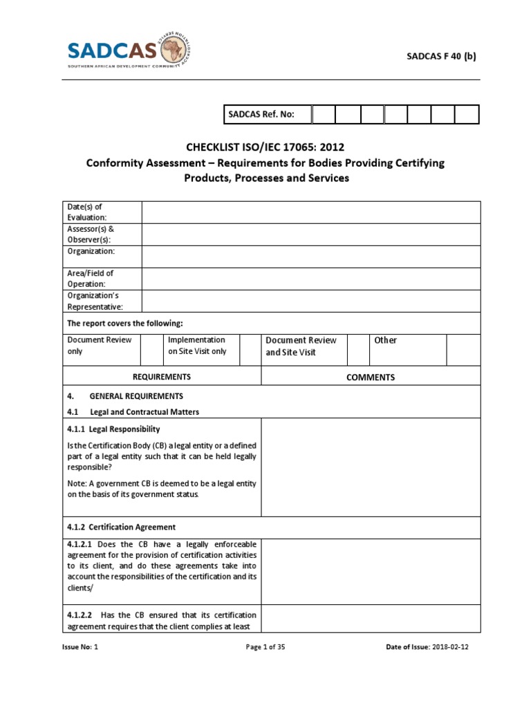 Check List Iso 17065 2012 | PDF | Audit | Internal Audit