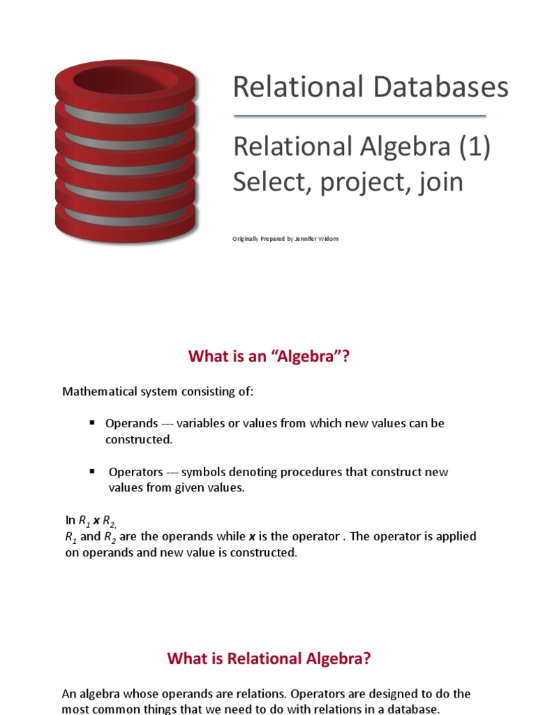 Relational Databases: Relational Algebra (1) Select, Project, Join | PDF | Relational Model ...