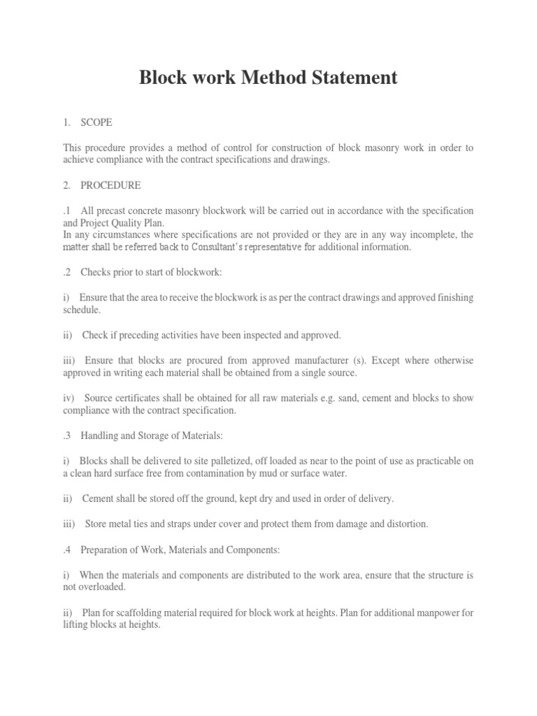 CHB Laying Methodology Overview | PDF | Masonry | Specification ...