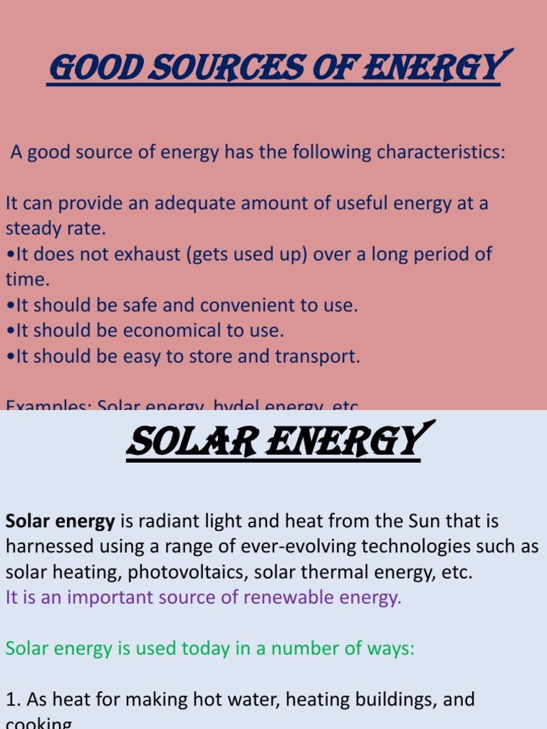 Characteristics of Good Energy Sources and an Overview of Conventional ...