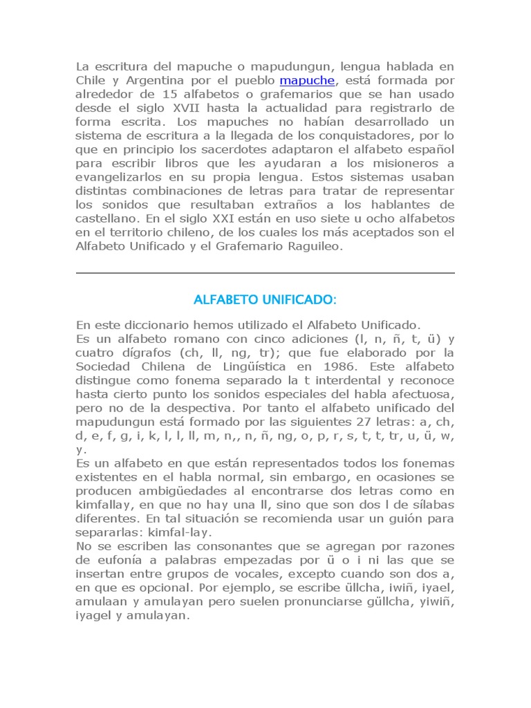 La Escritura Del Mapuche o Mapudungun | PDF | Ortografía | Colación