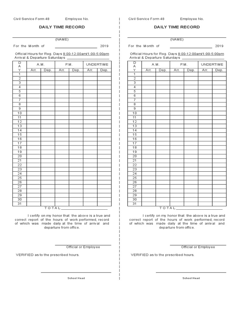 DTR Template (Teachers) | PDF
