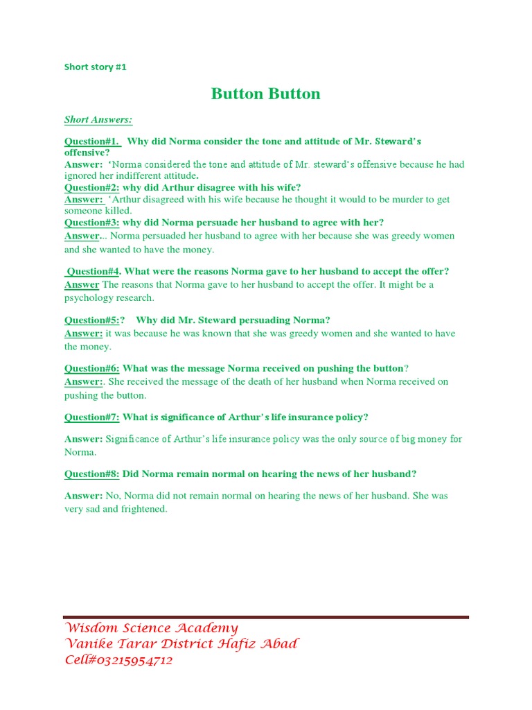 Student Guide: Button Button Analysis | PDF | Mystery, Thriller & Crime ...