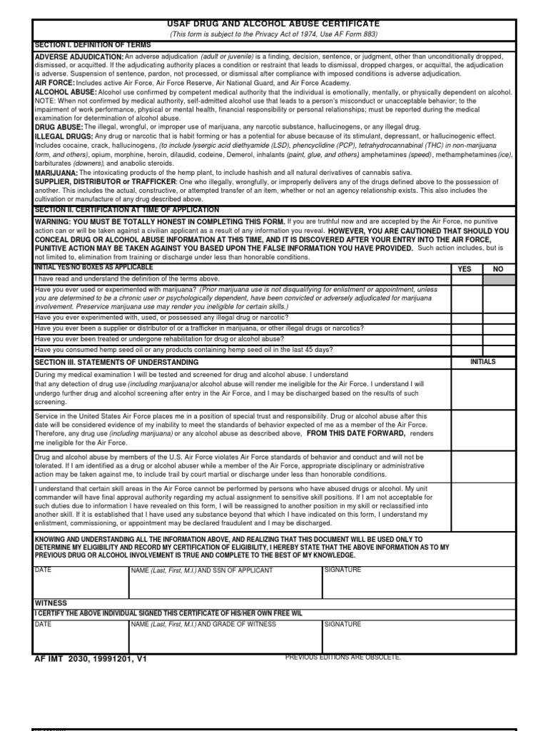 AF Form 2030 | Substance Abuse | Hallucinogen