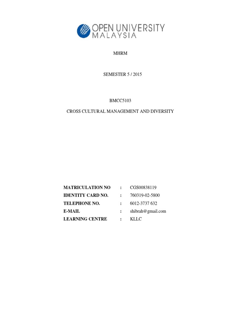 Matriculation No: Identity Card No.: Telephone No.: E-Mail: Learning ...