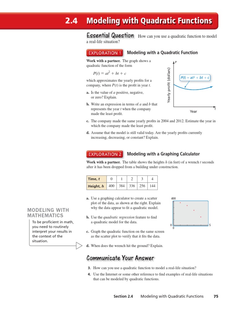 Modeling With Quadratic Functions 2.4: Essential Question | PDF ...
