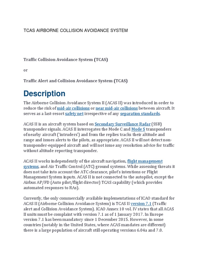 Understanding TCAS II for Aircraft Safety | PDF | Air Traffic Control ...